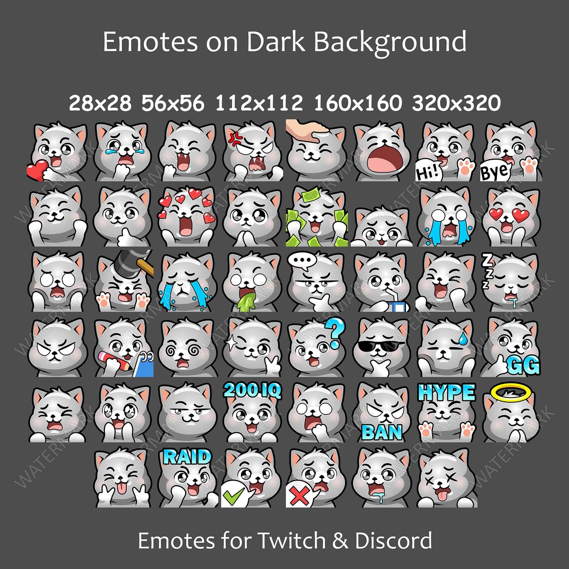 Gray Cat Emotes X 46 for Twitch & Discord Emote / Grey Cat Twitch Emote ...