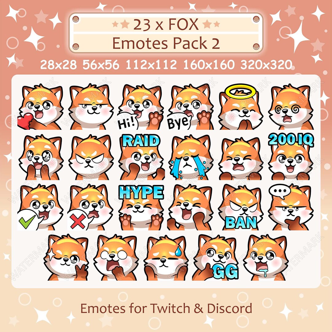 Fox Emotes X 23 Pack 2 for Twitch & Discord Emote | Red Fox Twitch ...