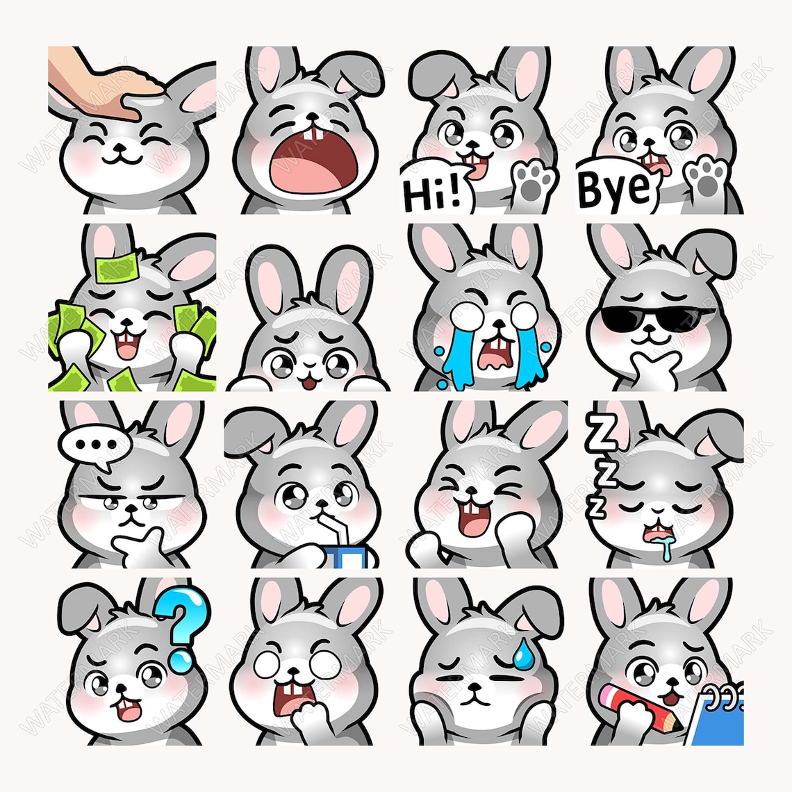 Bunny Emotes X 46 for Twitch & Discord Emote | Rabbit Twitch Emote Pack ...