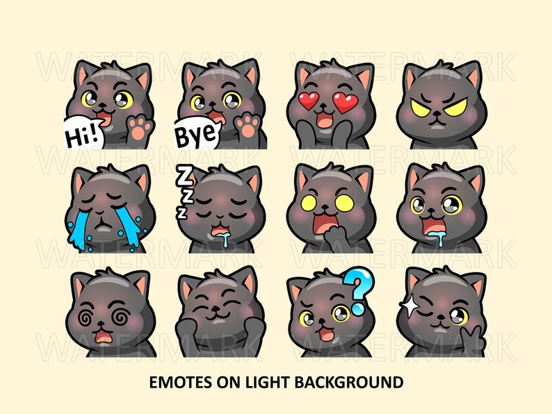 Black Cat Emotes Pack B / Emotes for Twitch and Discord Emote / Black ...