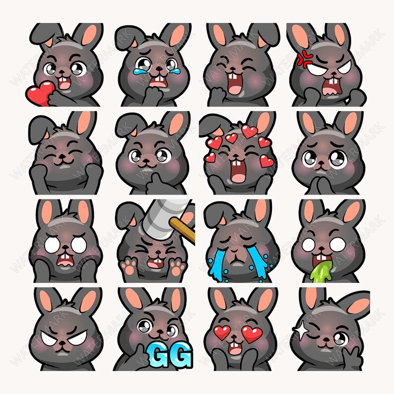 Black Bunny Emotes X 46 for Twitch & Discord Emote | Black Rabbit ...