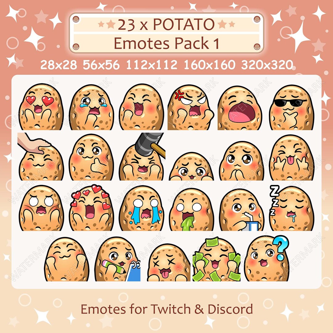 Potato Emotes X 23 Pack 1 for Twitch and Discord Emote | Potato Twitch ...