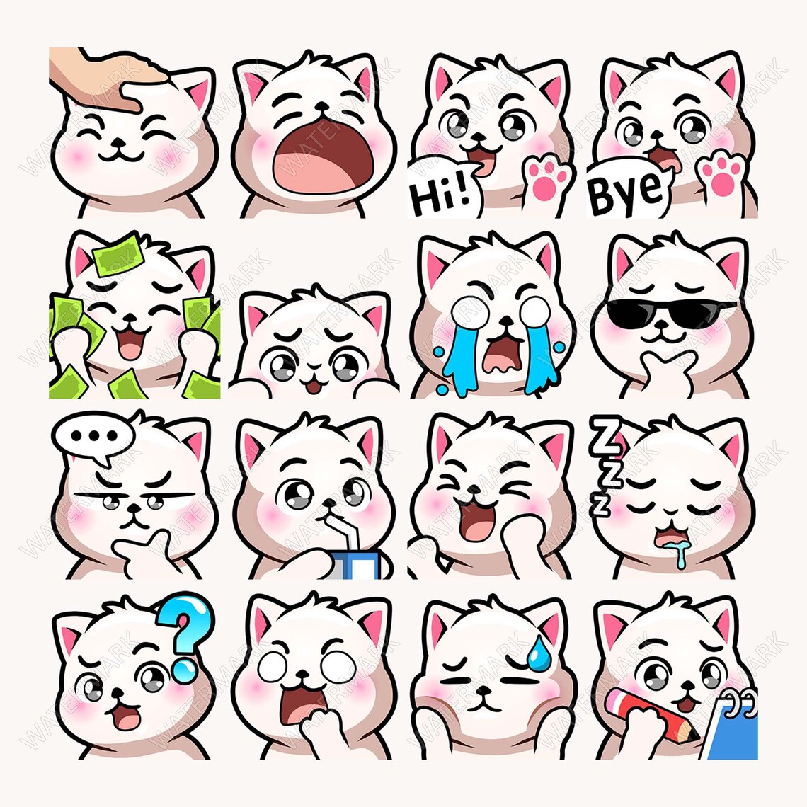 White Cat Emotes X 46 for Twitch & Discord Emote / White Cat Twitch ...