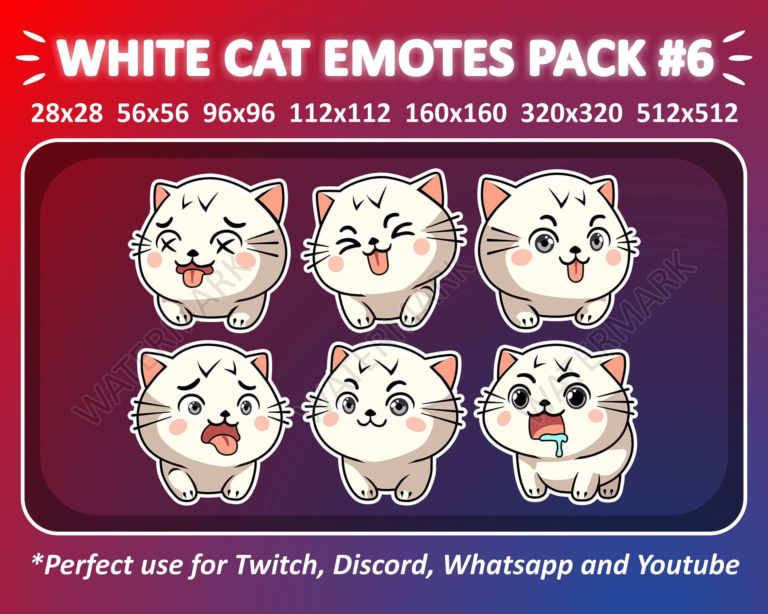 White Cat Emotes Pack #6 / for Twitch Emote, Discord Emote, and ...