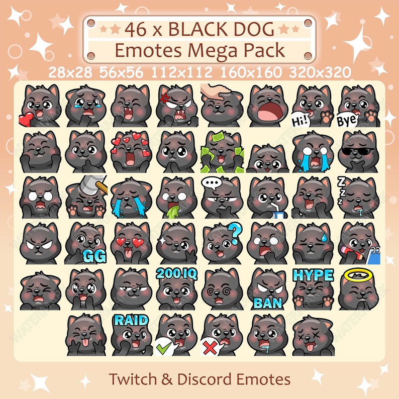 Black Dog Emotes X 46 for Twitch & Discord Emote Black Dog - Etsy
