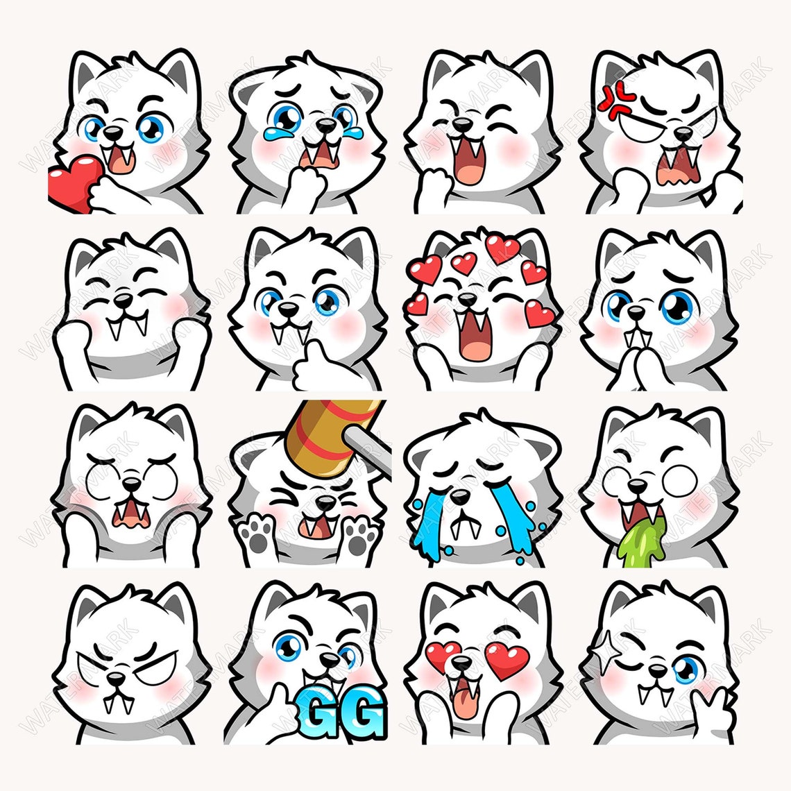 White Wolf Emotes X 46 for Twitch & Discord Emote White Wolf Twitch ...