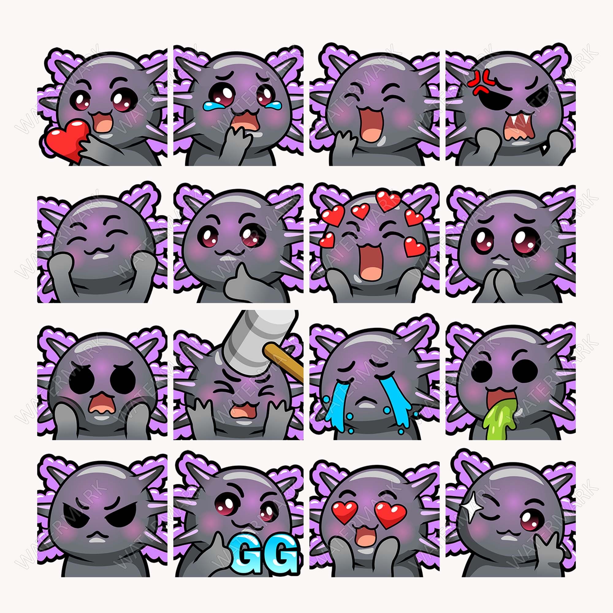 Black Axolotl Emotes X 46 for Twitch & Discord Emote | Black Purple ...