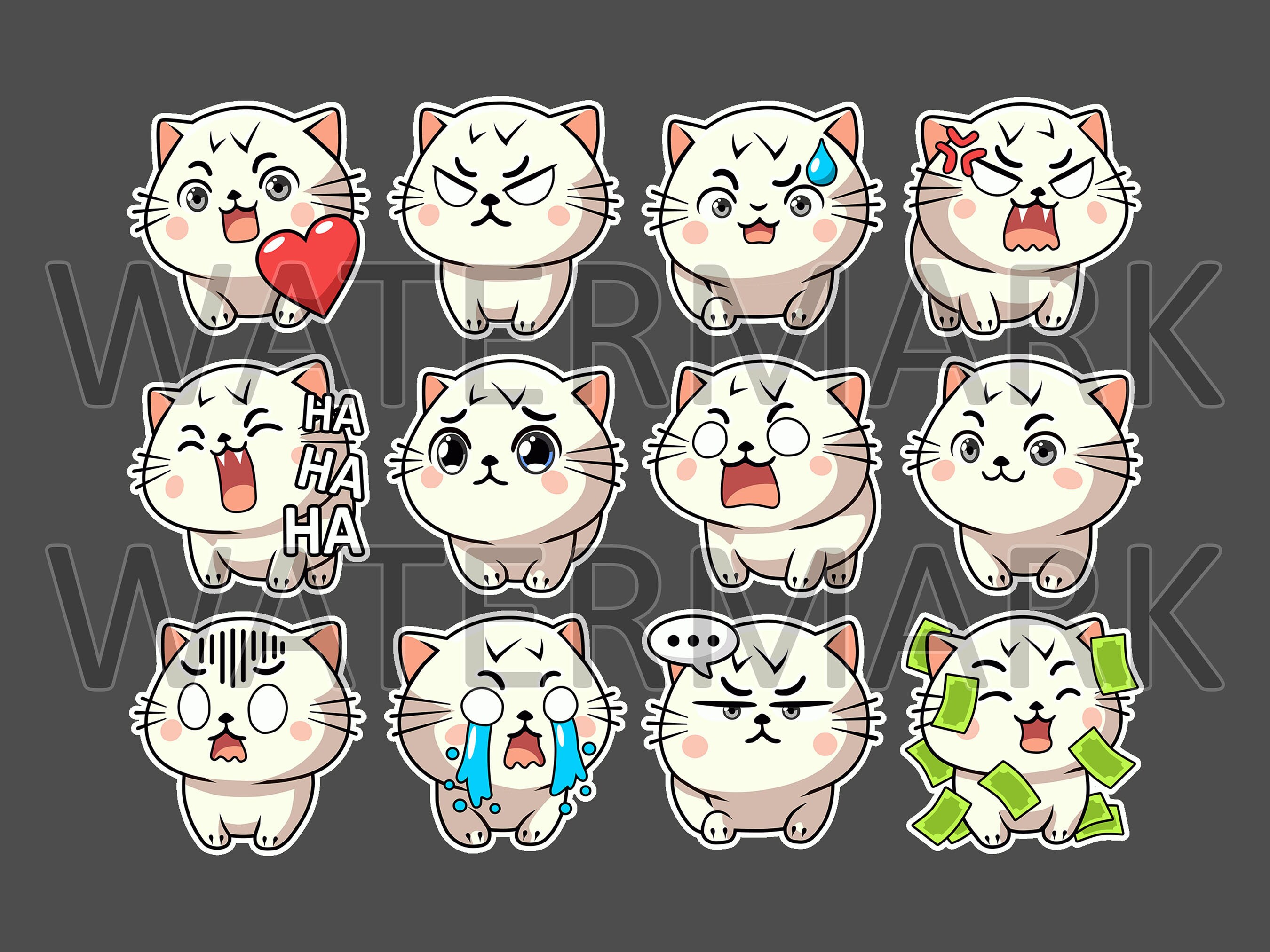 White Cat Emotes X 46 for Twitch & Discord Emote and Whatsapp Emote ...