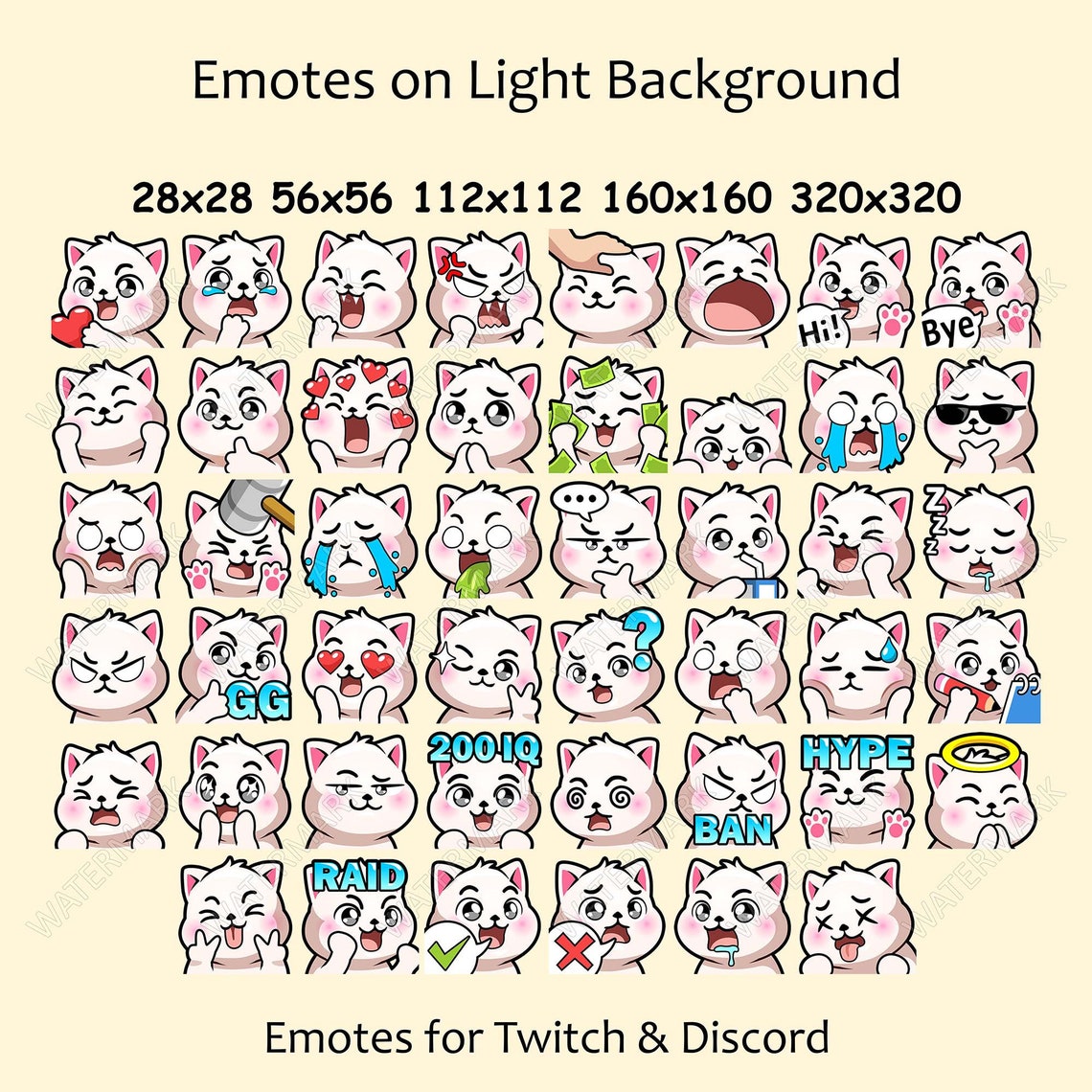 White Cat Emotes X 46 for Twitch & Discord Emote / White Cat Twitch ...