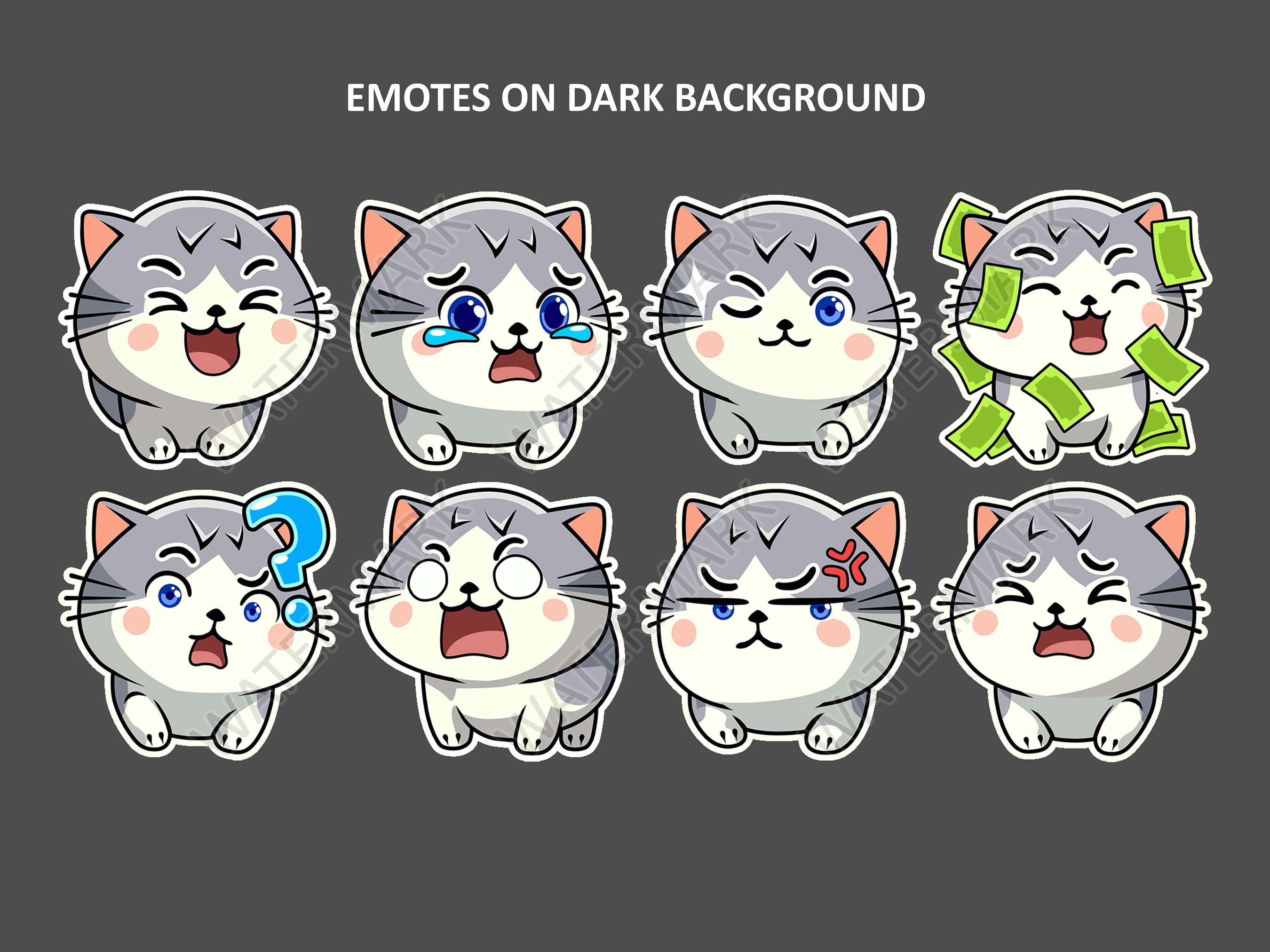 Gray Cat Emotes Pack #4 / for Twitch Emote, Discord Emote, and Whatsapp ...