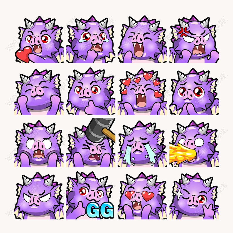Purple Dragon Emotes X 46 for Twitch & Discord Emote | Purple Dragon ...