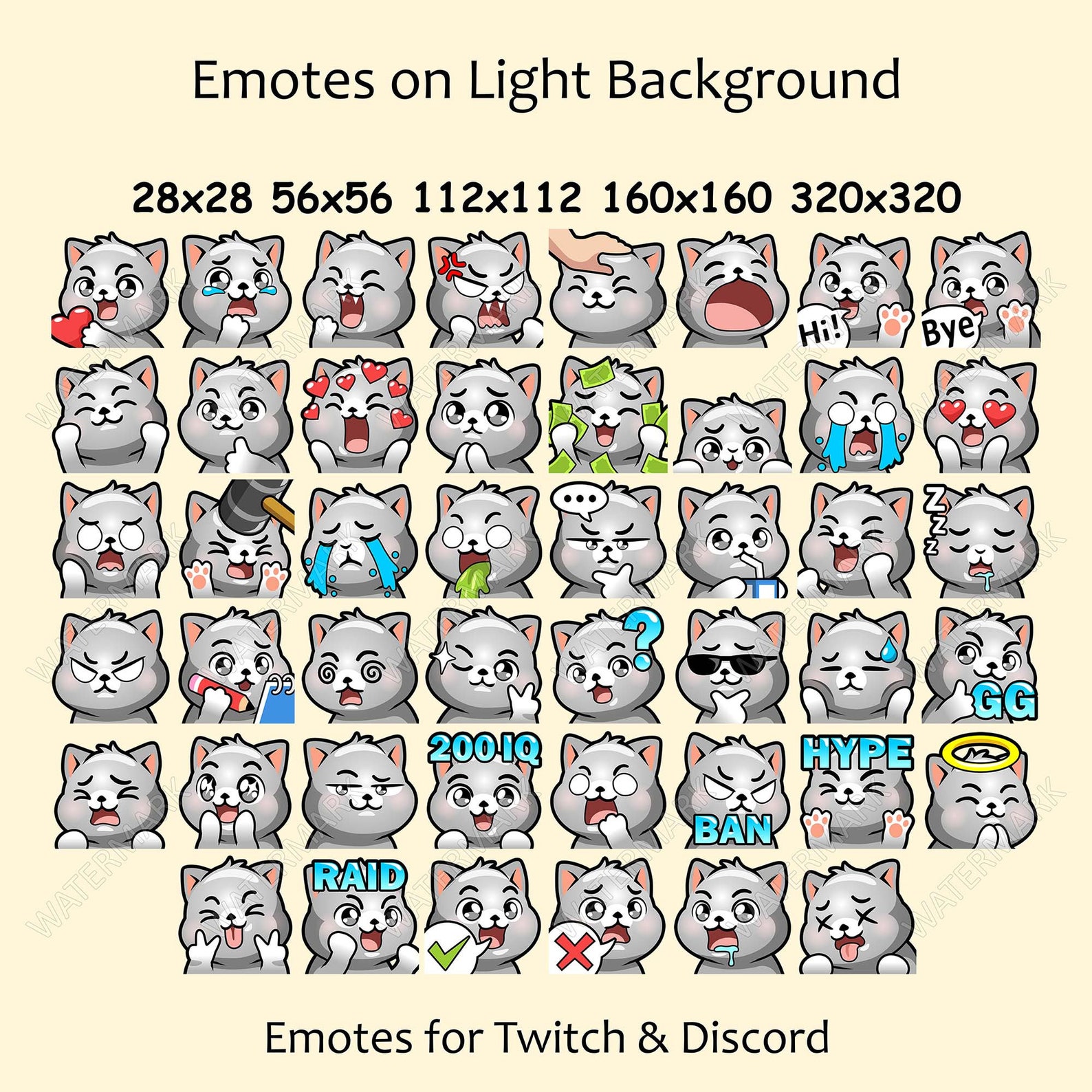 Gray Cat Emotes X 46 for Twitch & Discord Emote / Grey Cat Twitch Emote ...