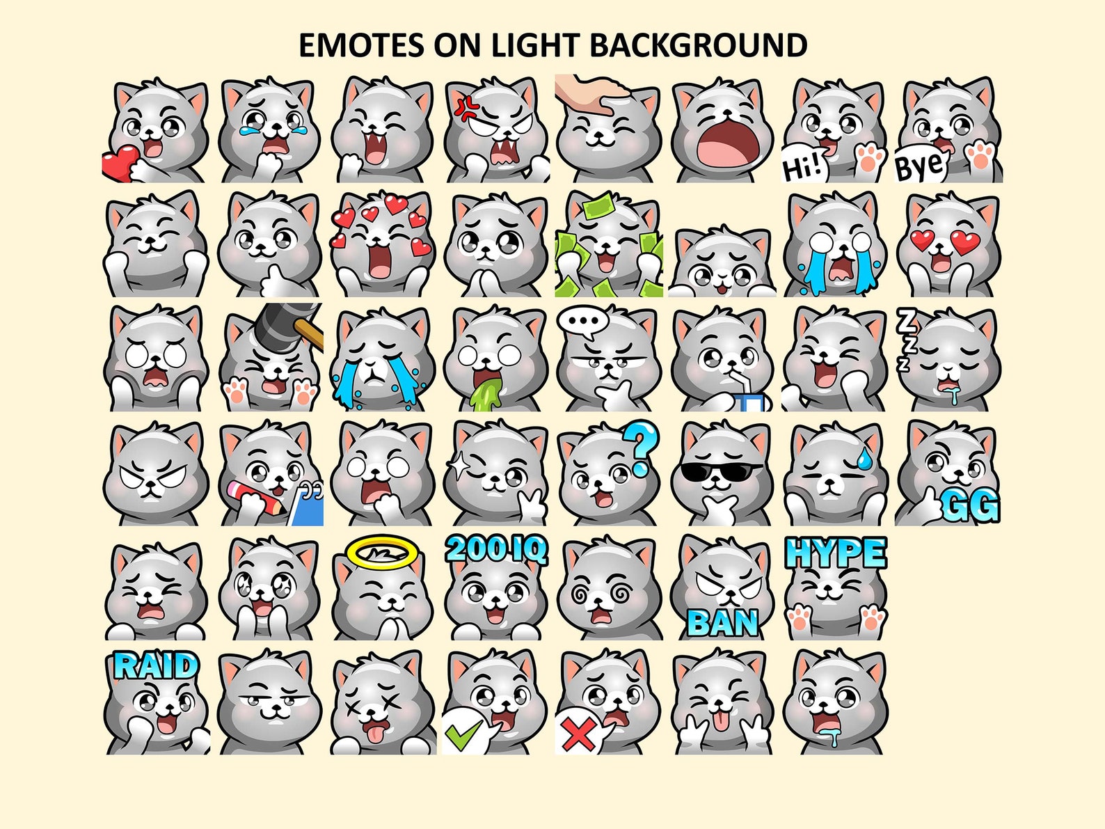 Gray Cat Emotes X 46 For Twitch And Discord Emote Grey Cat Etsy