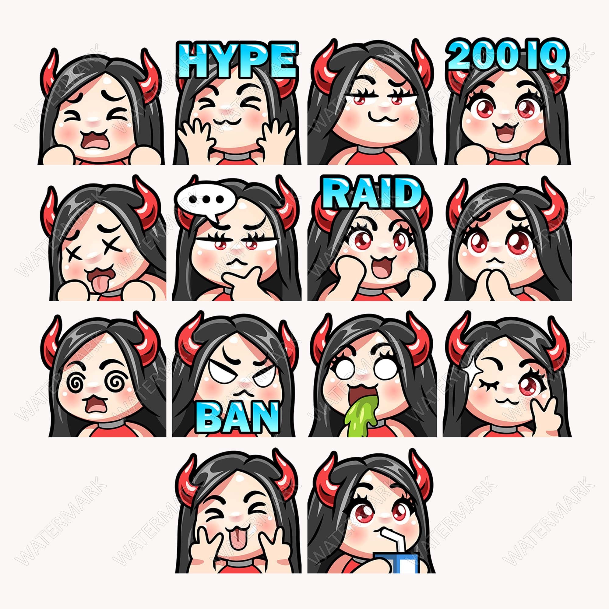 Demon Succubus Emotes X 46 | Black Hair, Red Eyes, Light Skin | for ...
