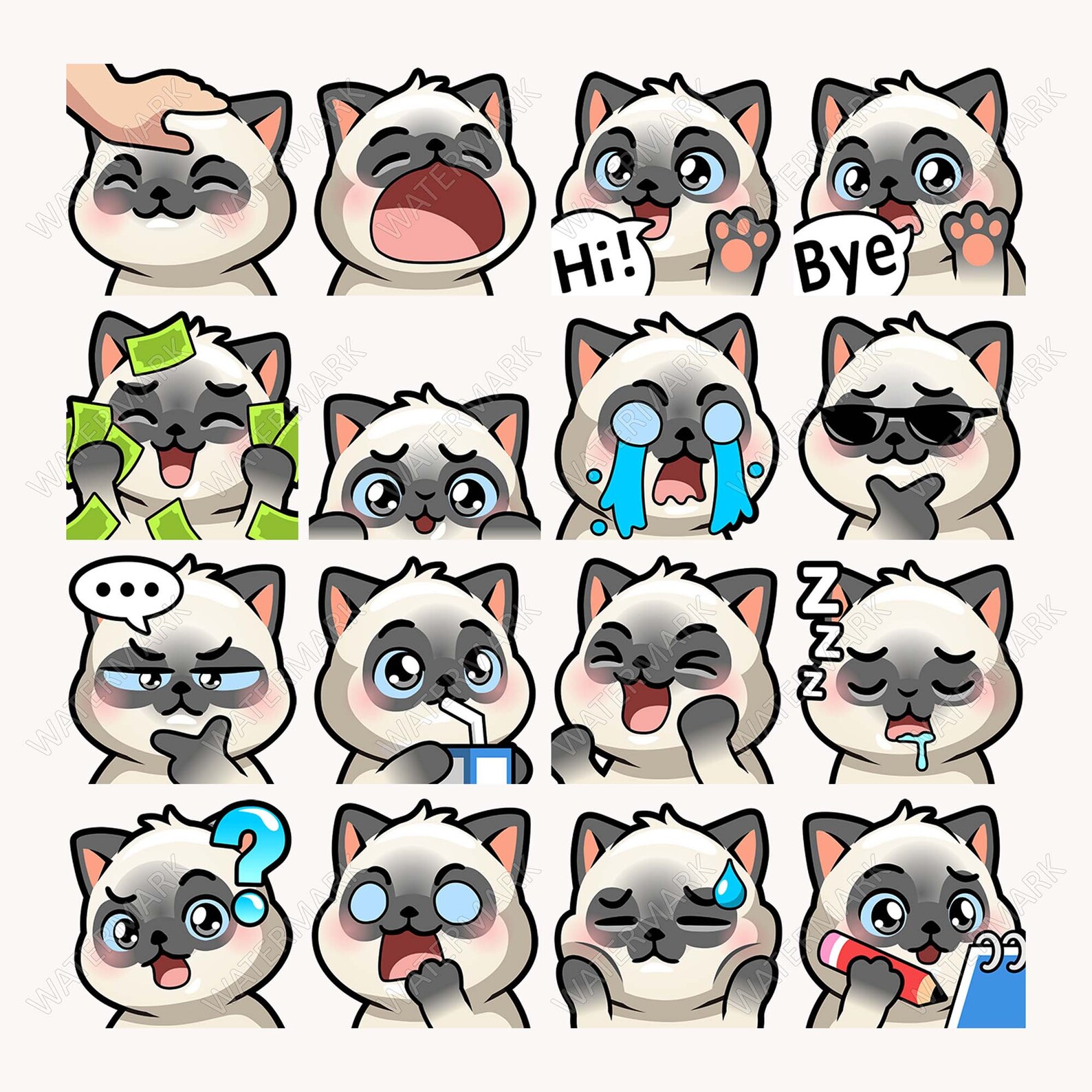 Siamese Cat Emotes X 46 for Twitch & Discord Emote | Siamese Cat Twitch ...