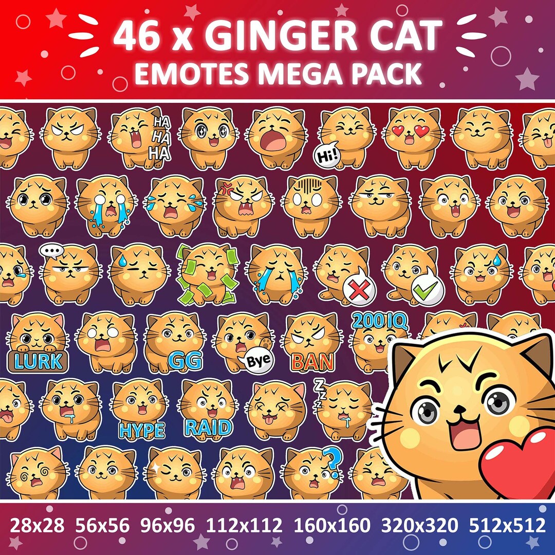Ginger Cat Emotes X 46 for Twitch & Discord Emote and Whatsapp Emote ...