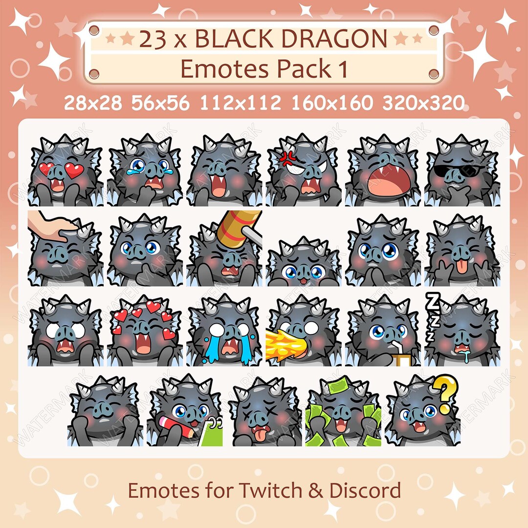 Black Dragon Emotes X 23 Pack 1 for Twitch & Discord Emote | Black ...