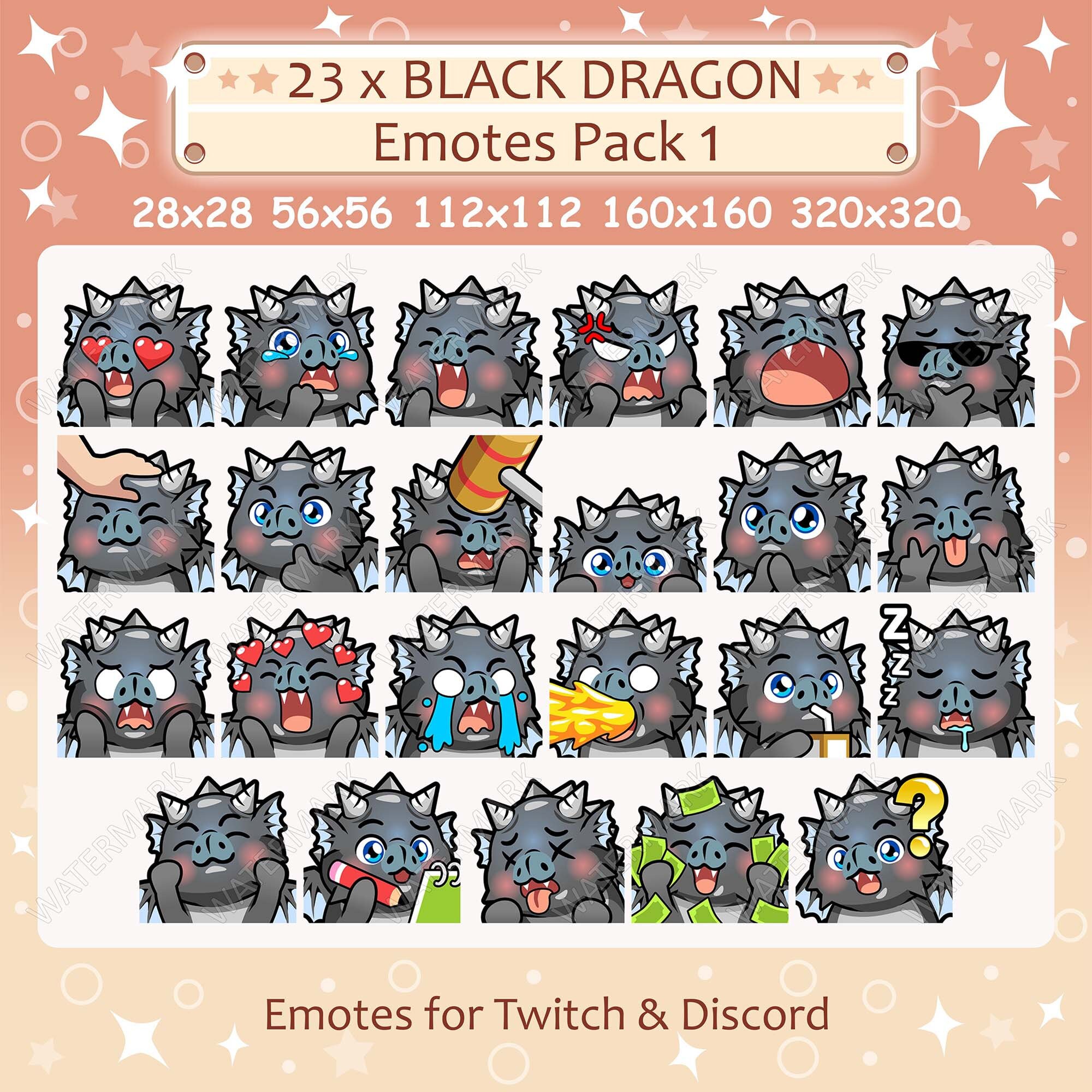 Black Dragon Emotes X 23 Pack 1 for Twitch & Discord Emote | Black ...