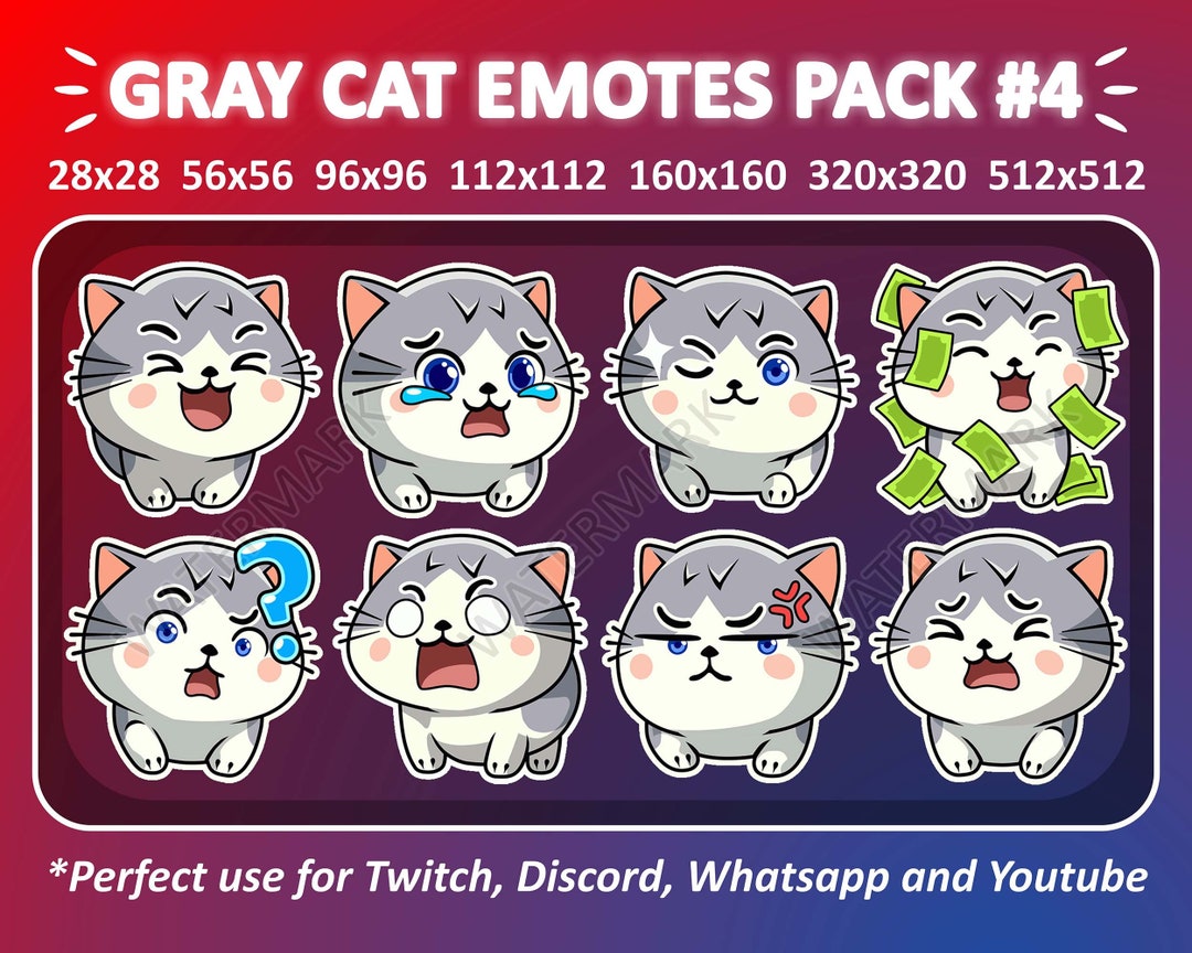 Gray Cat Emotes Pack #4 / for Twitch Emote, Discord Emote, and Whatsapp ...