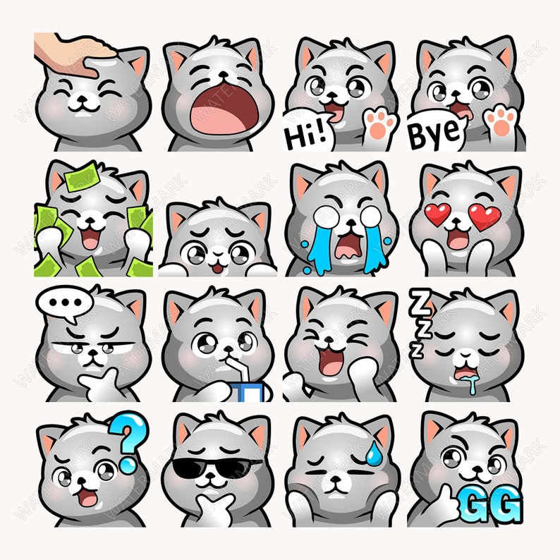 Gray Cat Emotes X 46 for Twitch & Discord Emote / Grey Cat Twitch Emote ...