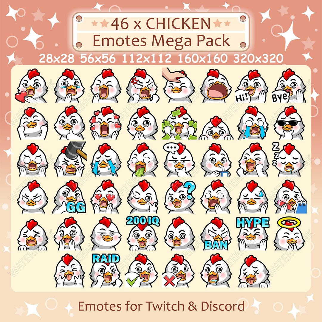 Chicken Emotes X 46 for Twitch & Discord Emote | Chicken Twitch Emote ...