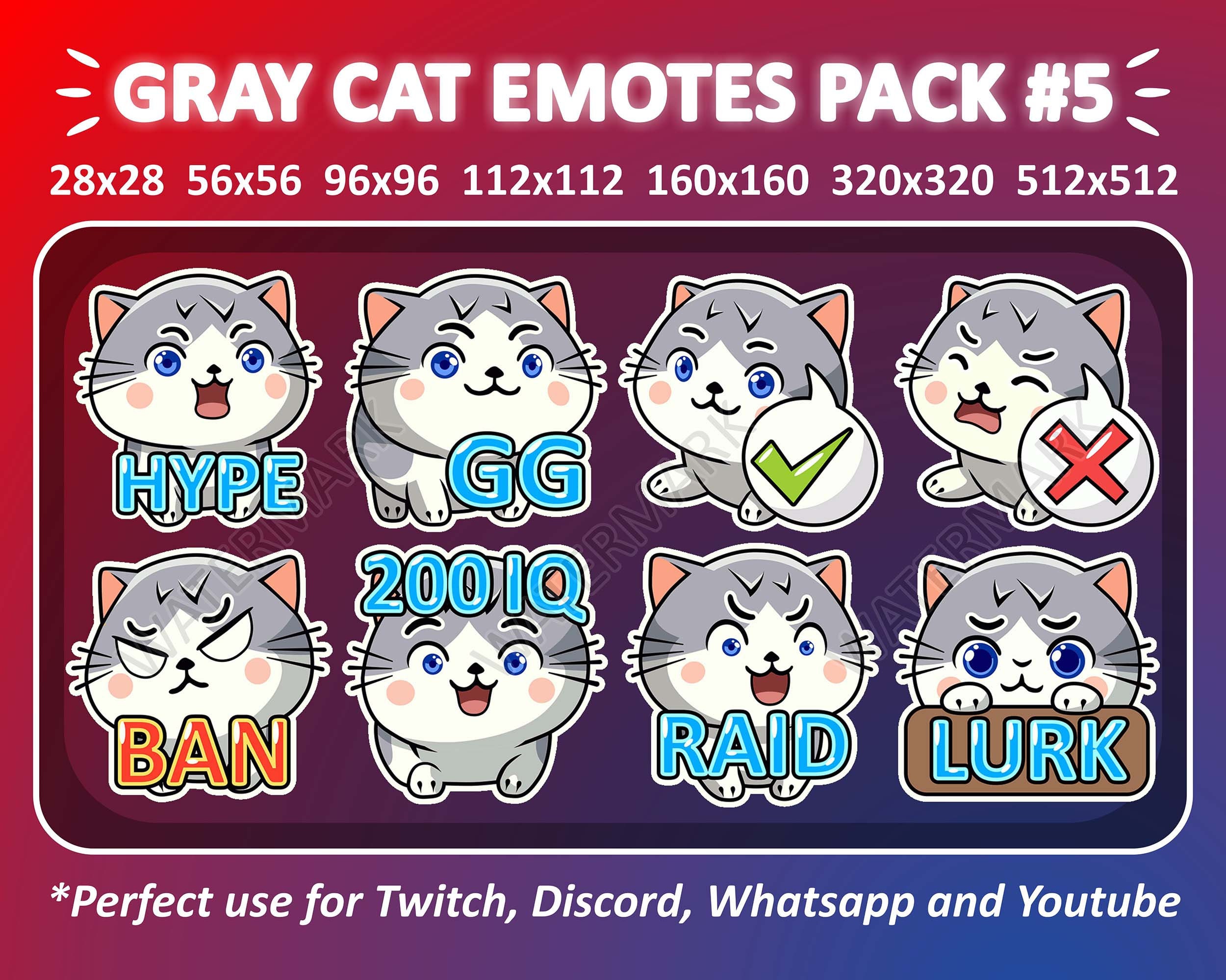 Gray Cat Emotes Pack #5 / for Twitch Emote, Discord Emote, and Whatsapp ...