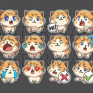 Cat Emotes X 46 for Twitch & Discord Emote / Cute Kawaii Chibi Cat ...