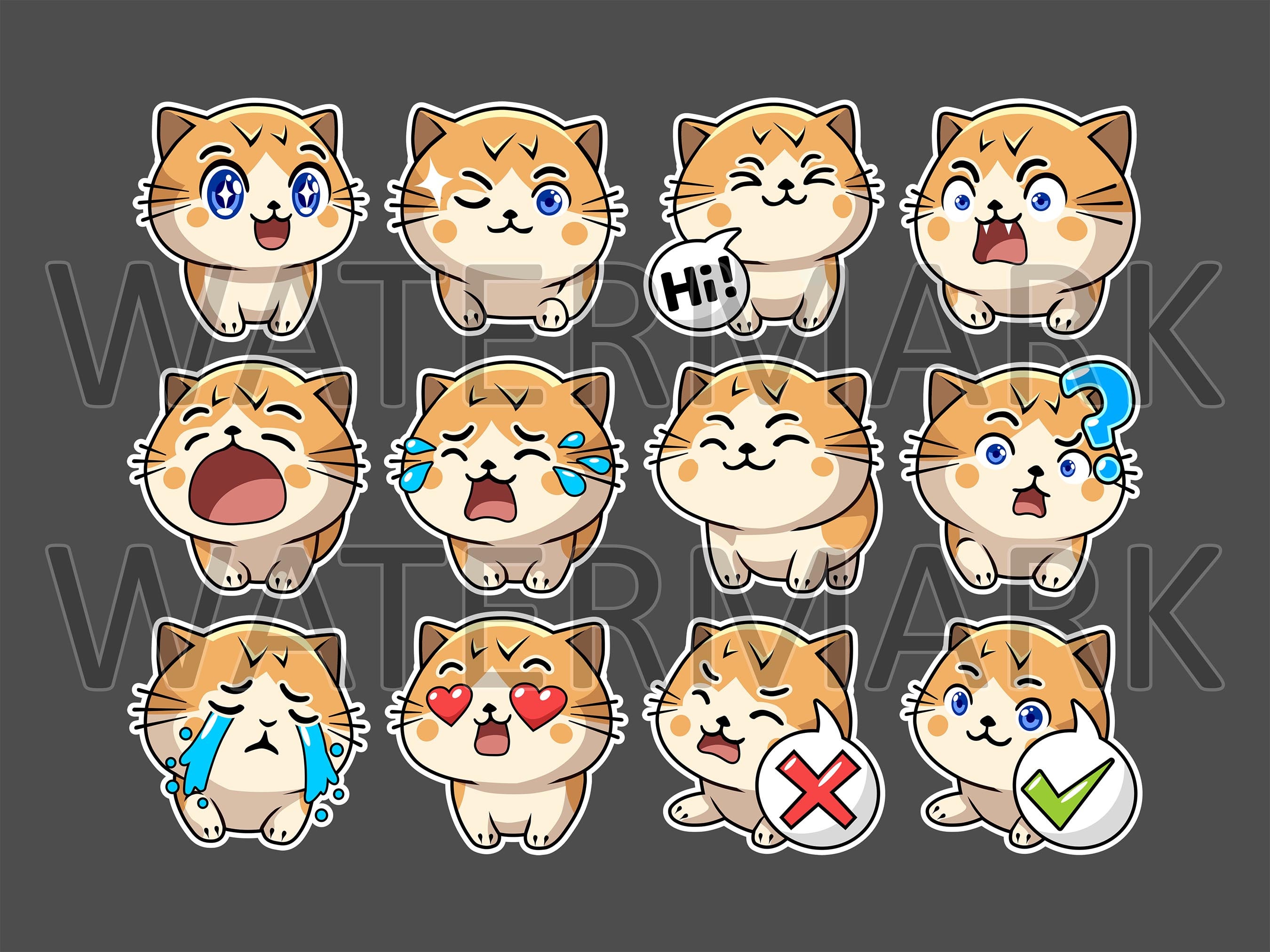 Cat Emotes X 46 for Twitch & Discord Emote / Cute Kawaii Chibi Cat ...