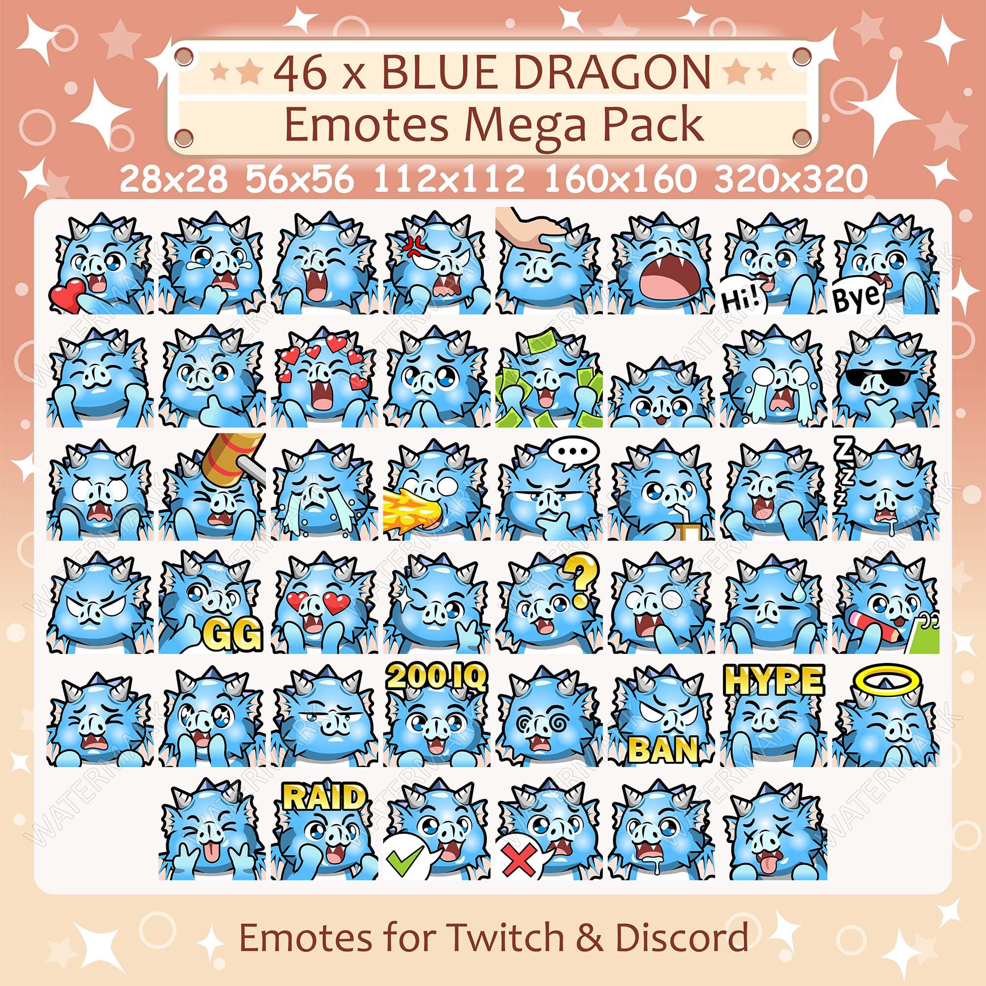 Blue Dragon Emotes X 46 for Twitch & Discord Emote | Blue Dragon Twitch ...
