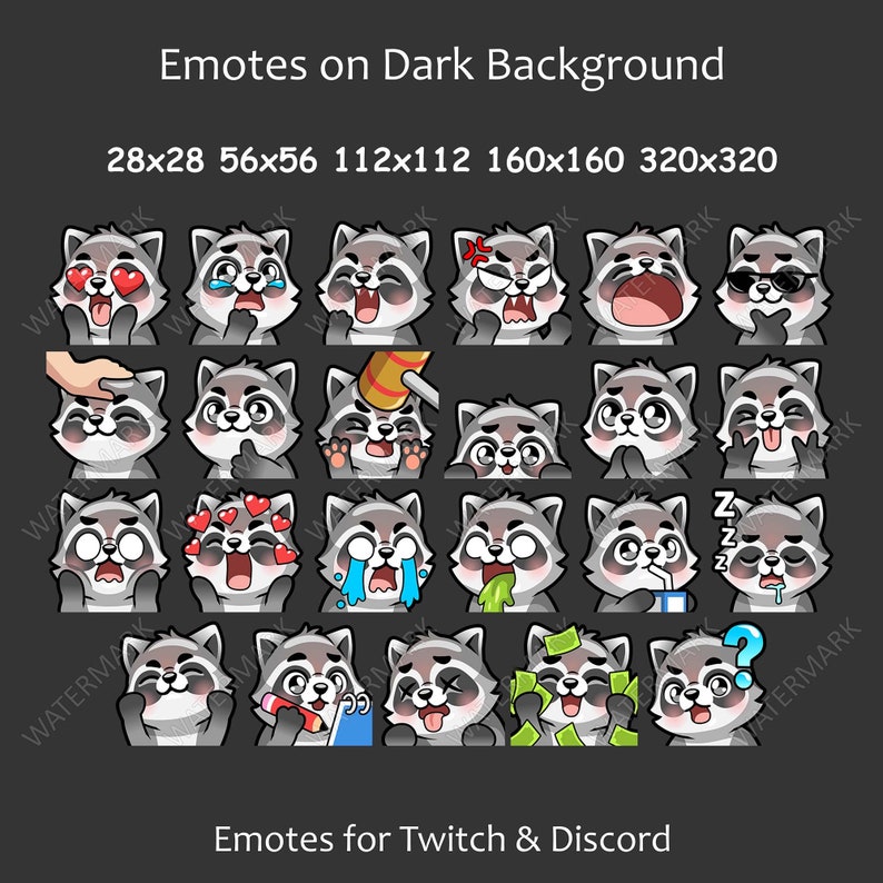 Raccoon Emotes X 23 Pack 1 for Twitch & Discord Emote | Racoon Twitch ...