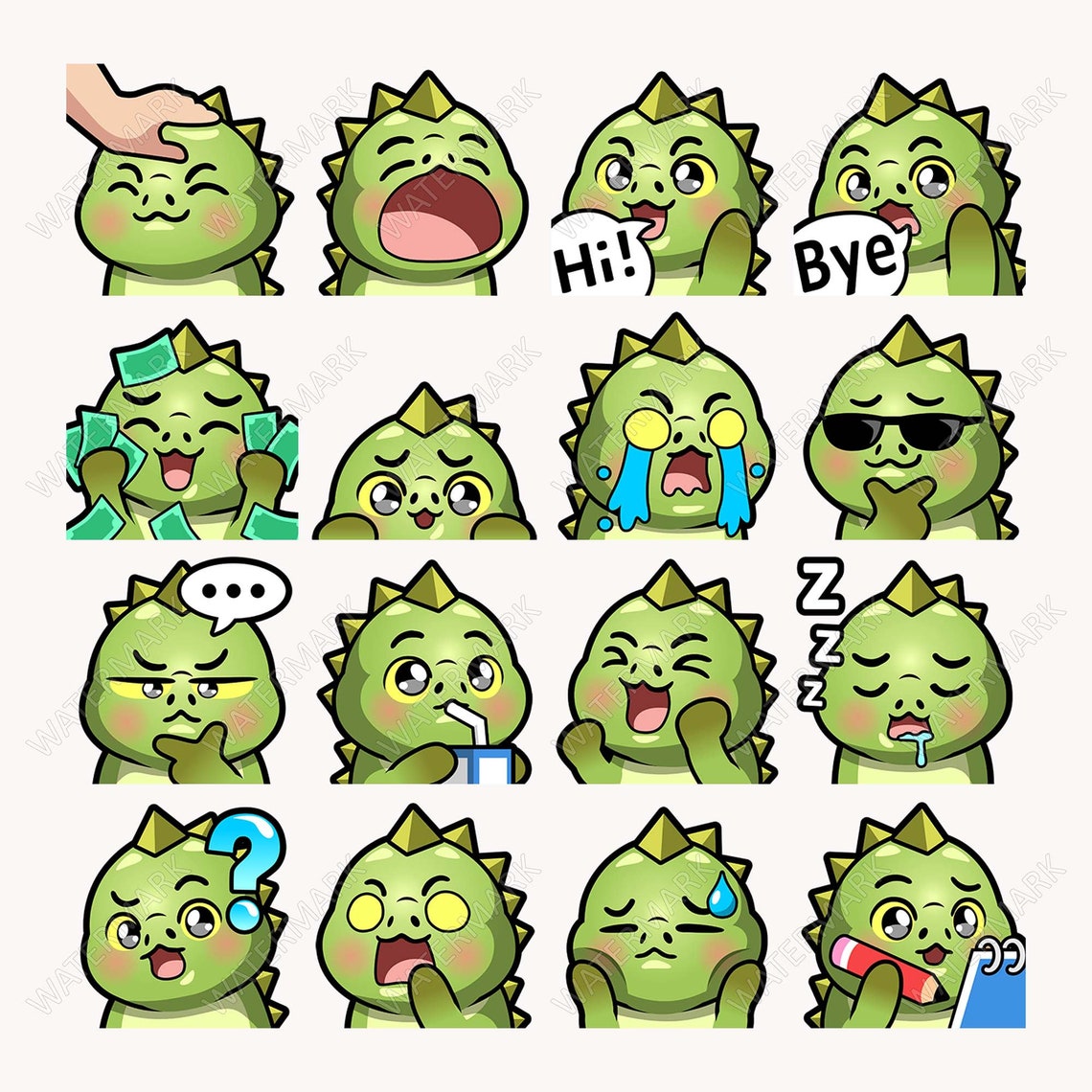 Dinosaur Emotes X 46 for Twitch & Discord Emote Green Dinosaur Twitch ...