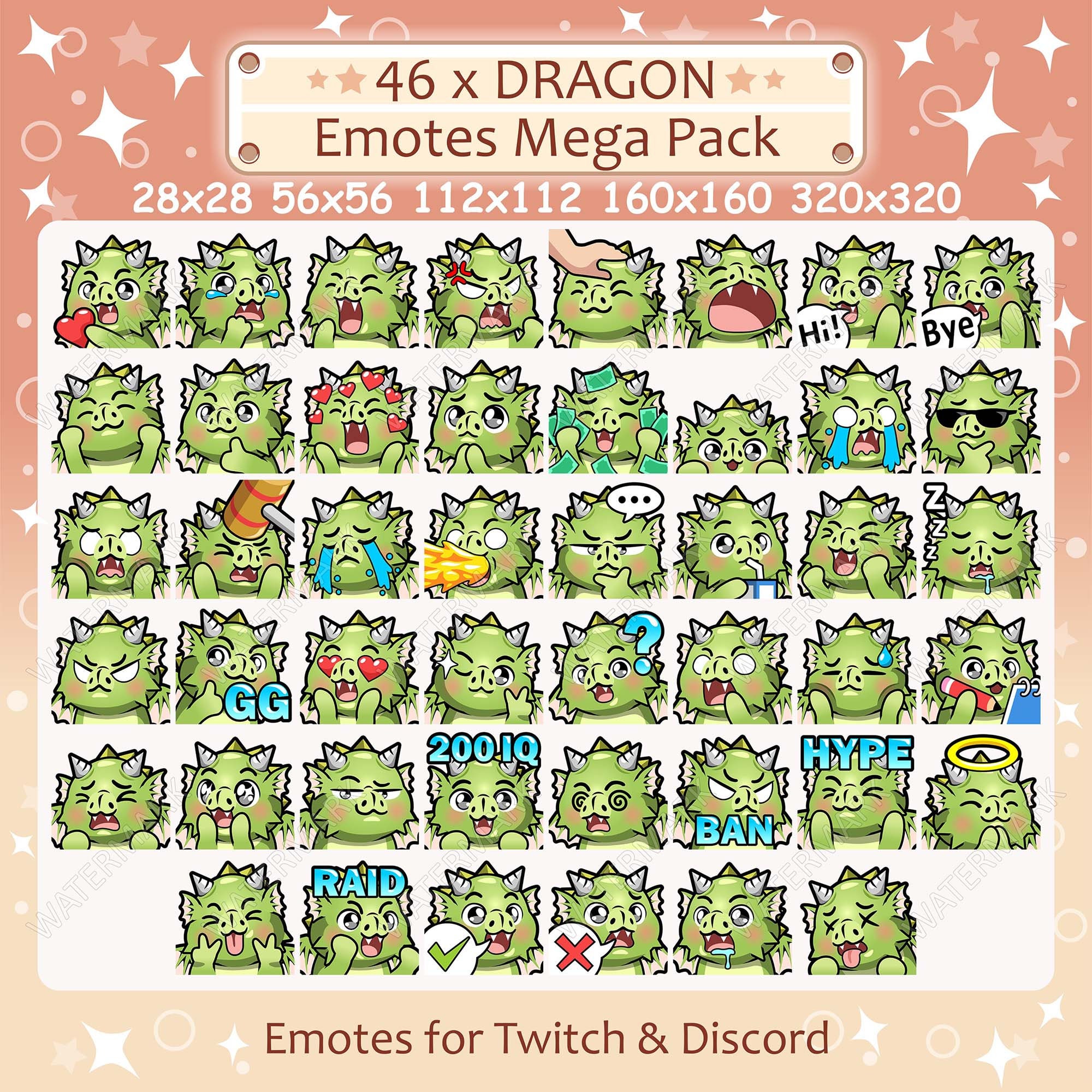 Dragon Emotes X 46 for Twitch & Discord Emote | Green Dragon Twitch ...