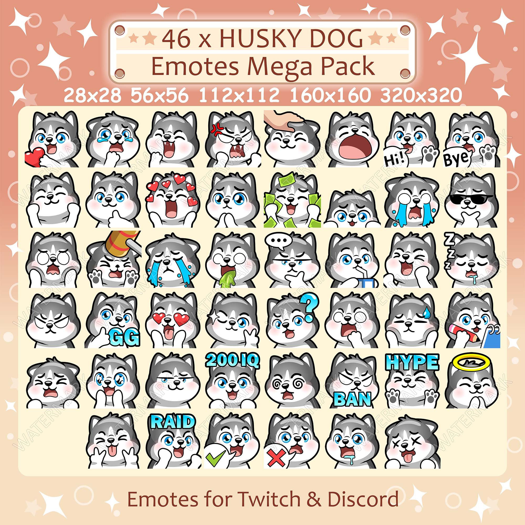 Husky Dog Emotes X 46 for Twitch & Discord Emote | Husky Dog Twitch ...