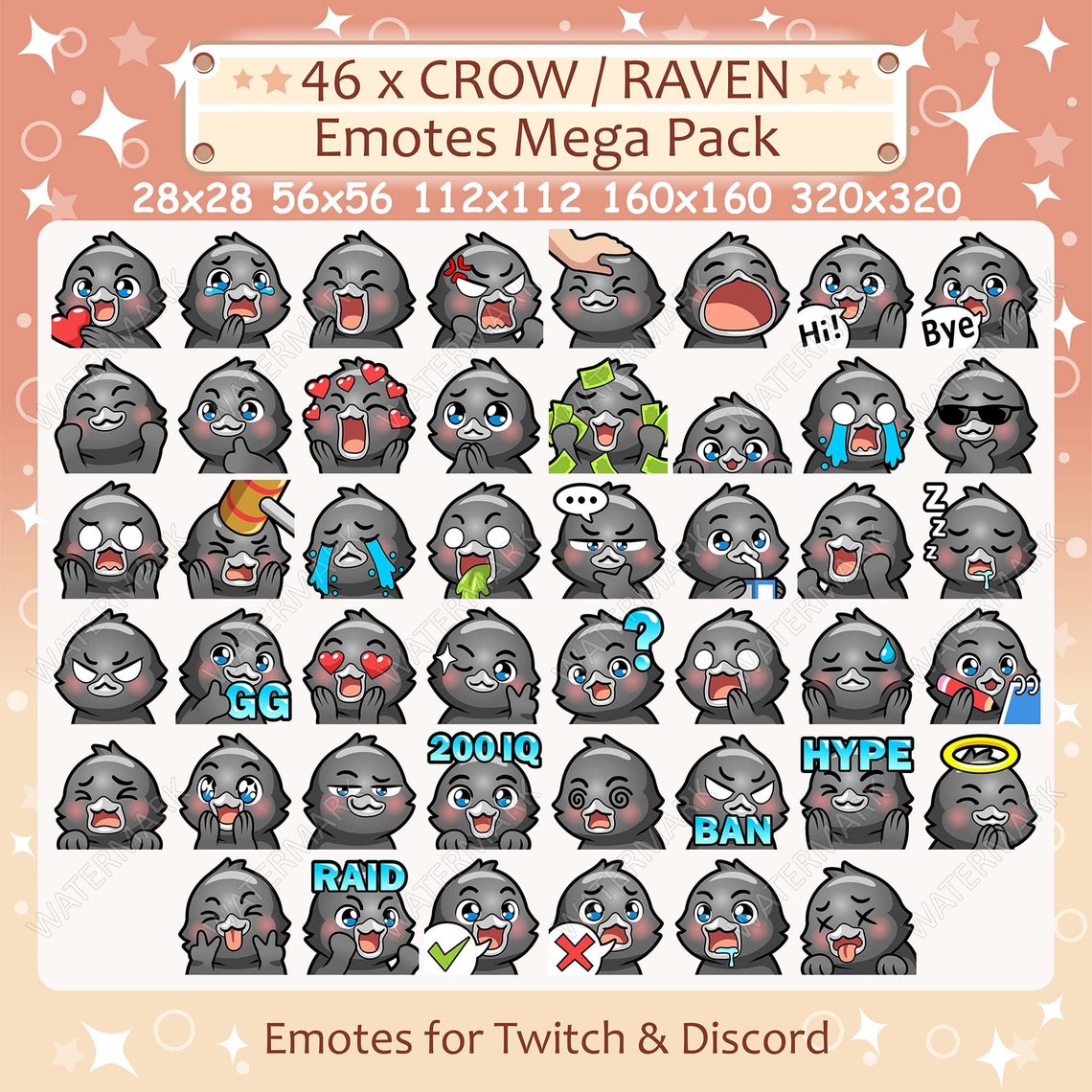Crow / Raven Emotes X 46 for Twitch and Discord Emote Black Crow Twitch ...