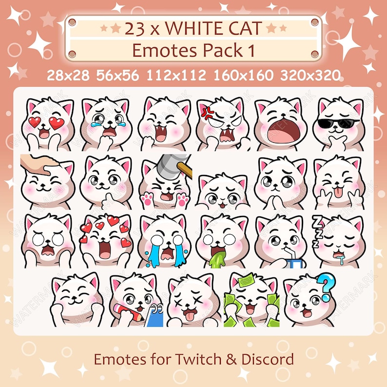 White Cat Emotes X 23 Pack 1 for Twitch & Discord Emote / White Cat ...