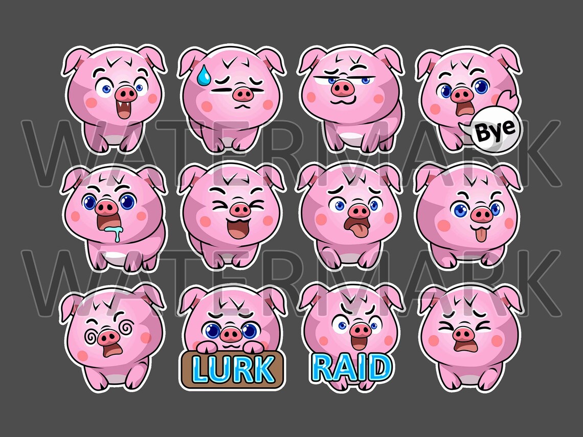 Pig Emotes X 46 for Twitch & Discord Emote and Whatsapp Emote Cute ...