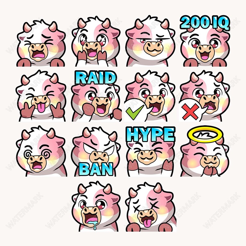 Pink Cow Emotes X 46 for Twitch & Discord Emote | Pink Cow Twitch Emote ...