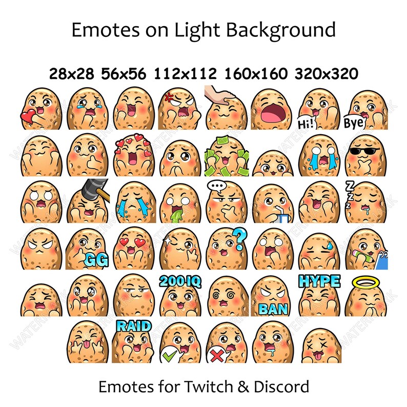 Potato Emotes X 46 for Twitch and Discord Emote | Potato Twitch Emote ...