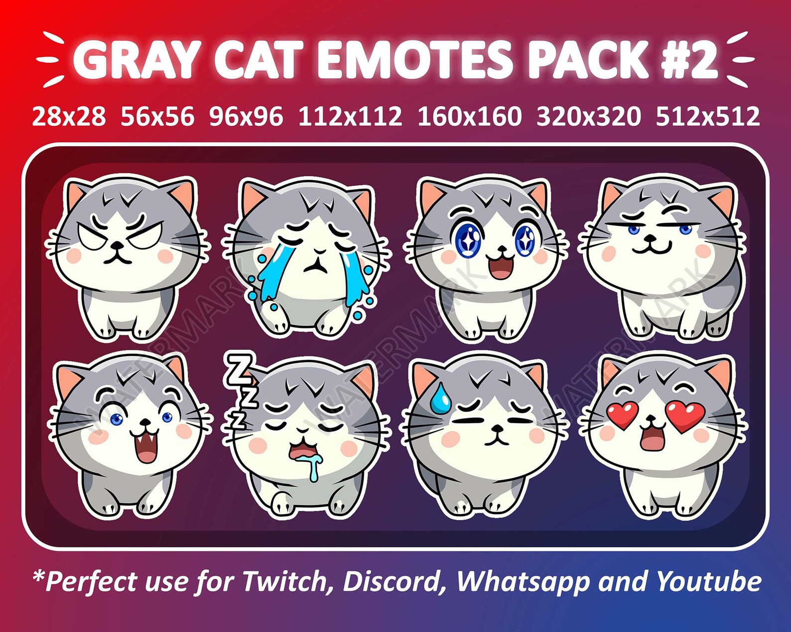 Gray Cat Emotes Pack 2 / for Twitch Emote, Discord Emote, and Whatsapp ...
