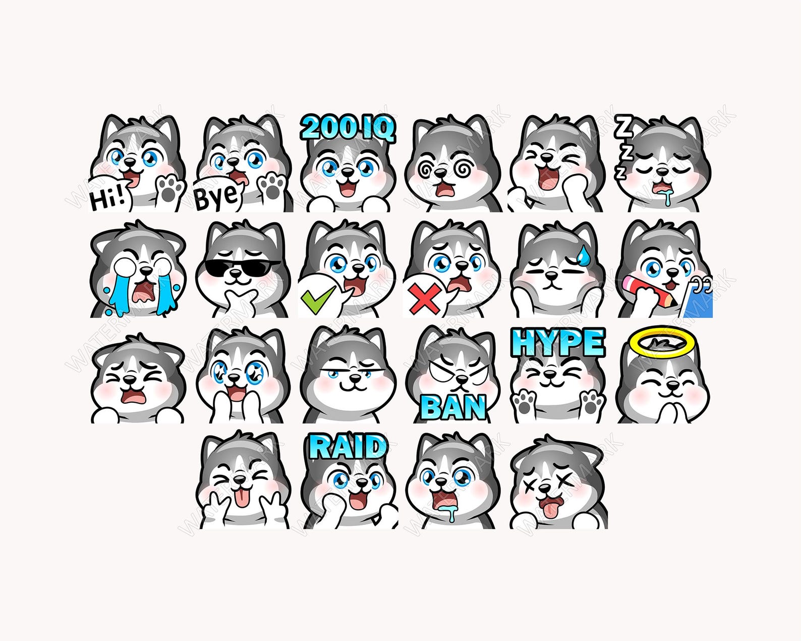 Husky Dog Emotes X 46 for Twitch, Discord, Youtube, Facebook, Kick ...