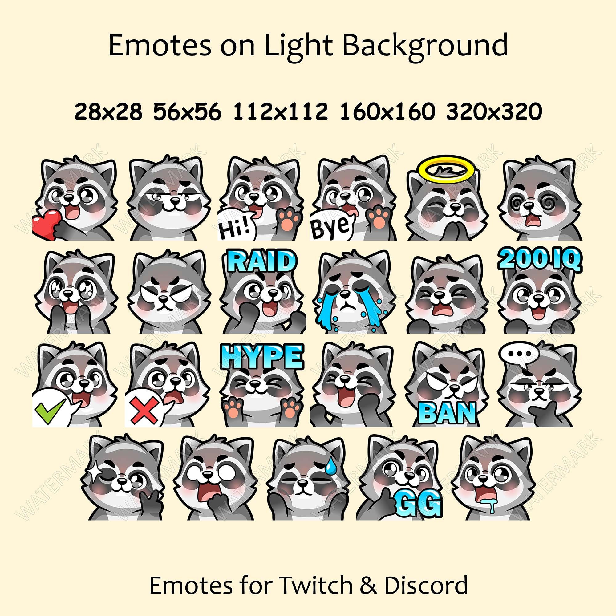 Raccoon Emotes X 23 Pack 2 for Twitch & Discord Emote | Racoon Twitch ...