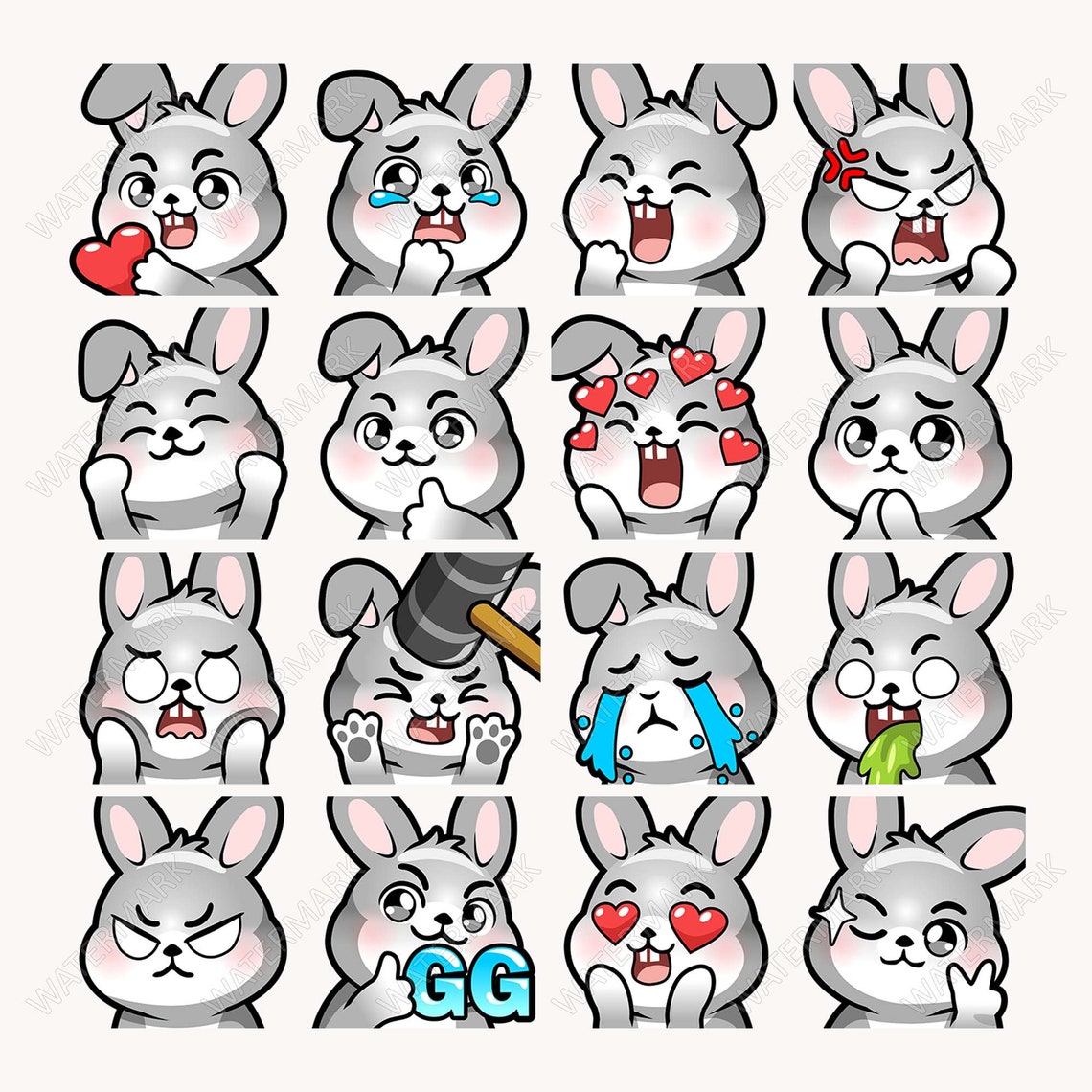 Bunny Emotes X 46 for Twitch & Discord Emote | Rabbit Twitch Emote Pack ...