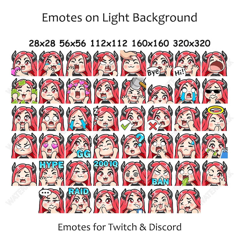 Devil Girl Emotes X 46 | Red Hair, Red Eyes, Light Skin | for Twitch ...