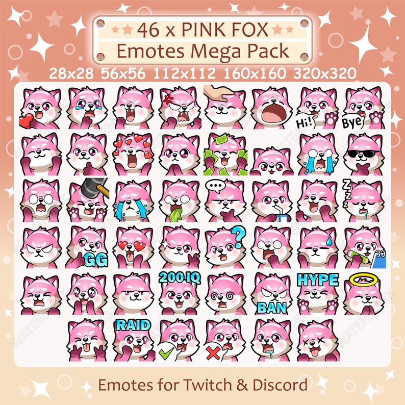 Pink Fox Emotes X 46 for Twitch & Discord Emote | Pink Fox Twitch Emote ...
