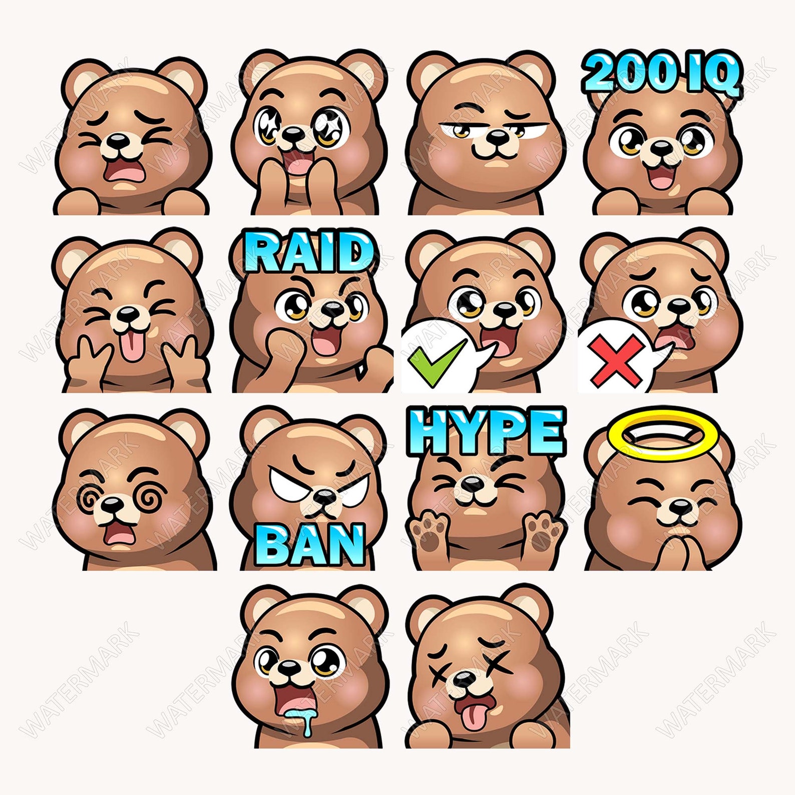 Brown Bear Emotes X 46 for Twitch & Discord Emote | Teddy Bear Twitch ...