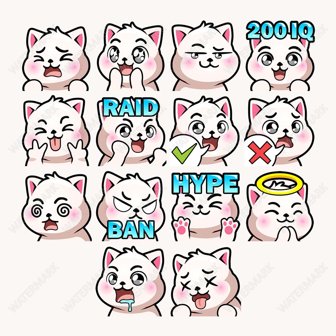 White Cat Emotes X 46 for Twitch & Discord Emote / White Cat Twitch ...
