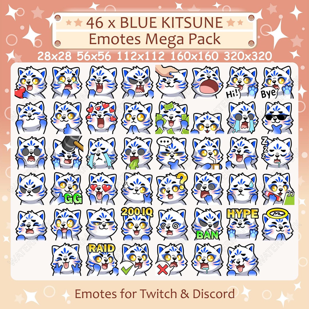 Blue Kitsune Fox Emotes X 46 for Twitch & Discord Emote | Kitsune Fox ...