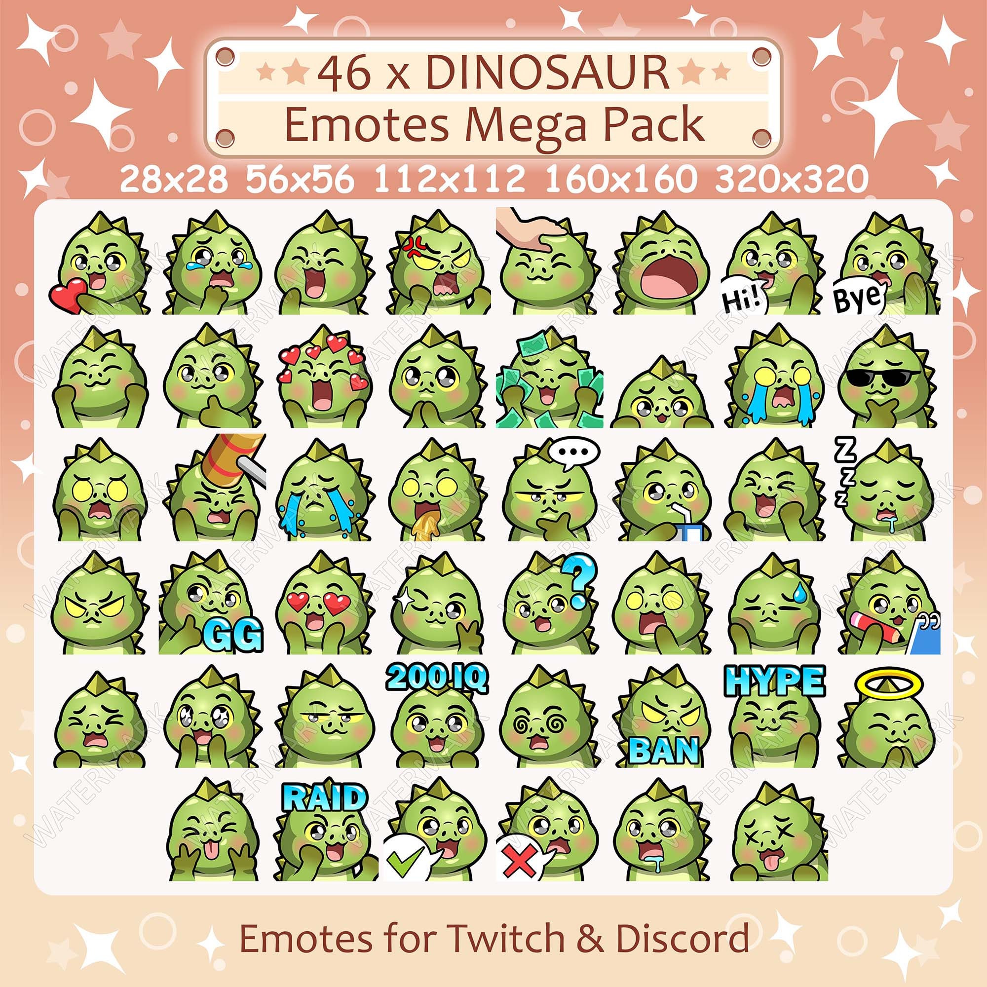 Dinosaur Emotes X 46 for Twitch & Discord Emote Green Dinosaur Twitch ...