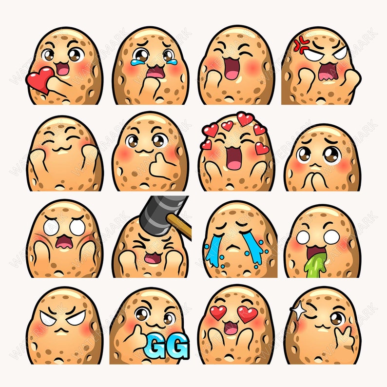 Potato Emotes X 46 for Twitch and Discord Emote | Potato Twitch Emote ...