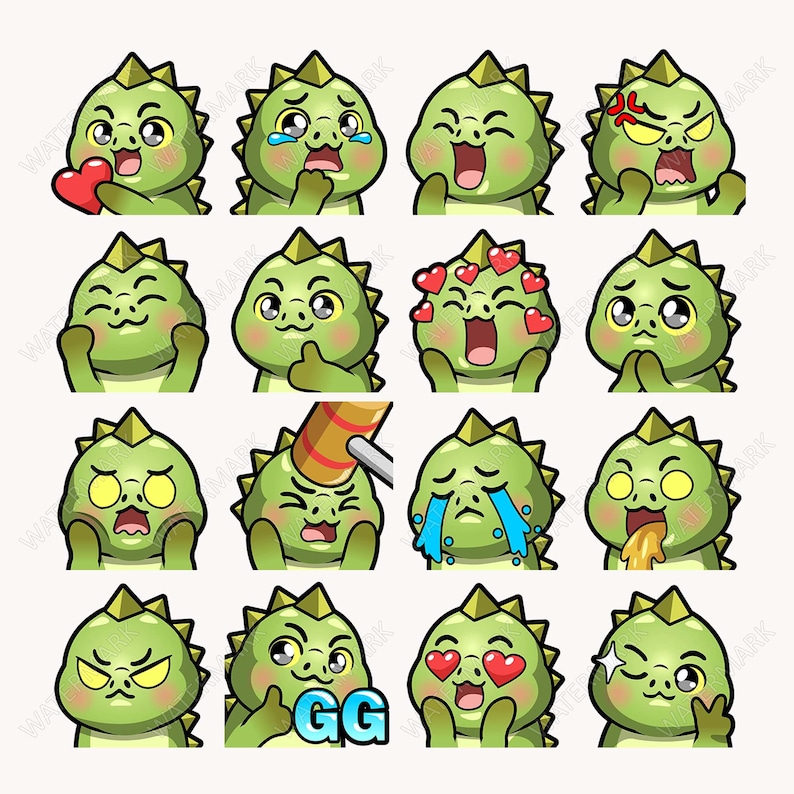 Dinosaur Emotes X 46 for Twitch & Discord Emote | Green Dinosaur Twitch ...